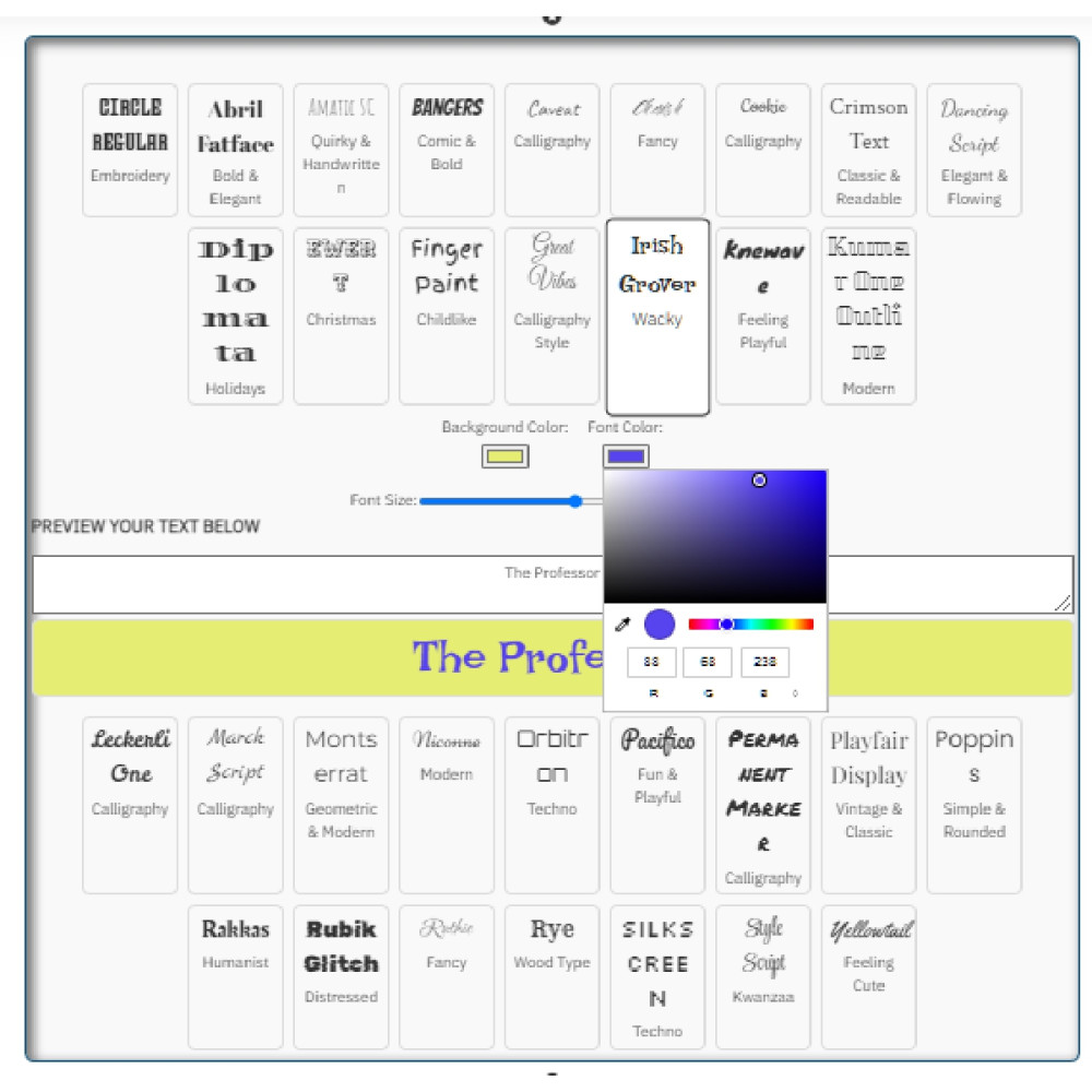Custom Font Preview Tool – Interactive Font & Color Selector