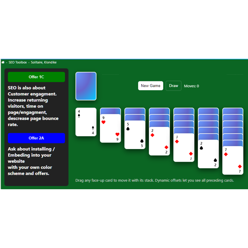 Solitaire (klondike) Widget- Customer Engaging Embedded Widgets