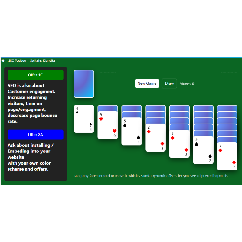 Solitaire (klondike) Widget- Customer Engaging Embedded Widgets